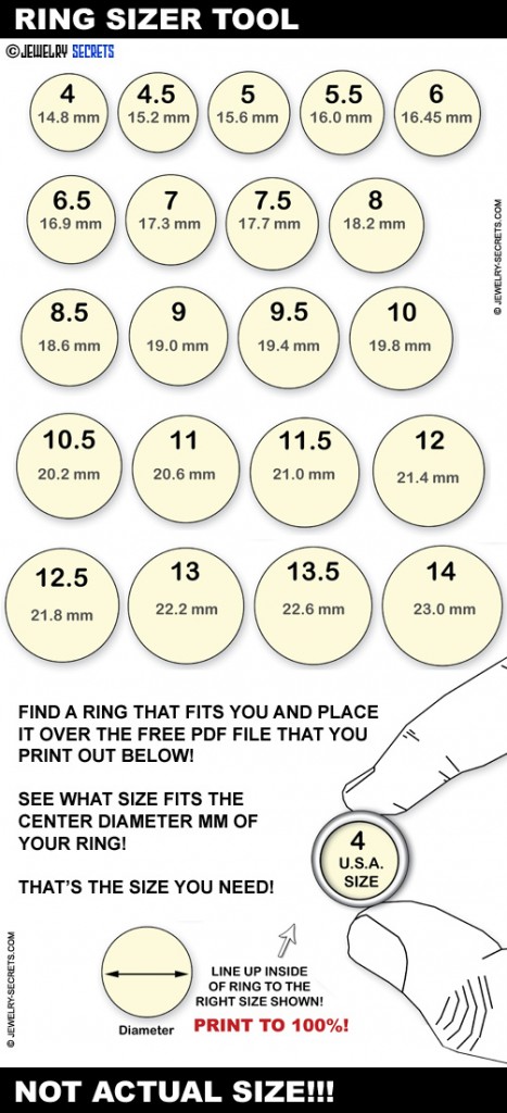 FREE RING SIZE FINGER SIZE SIZING CHART – Jewelry Secrets