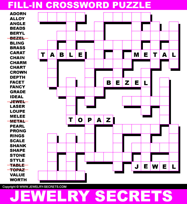 FILL IN CROSSWORD PUZZLE Jewelry Secrets